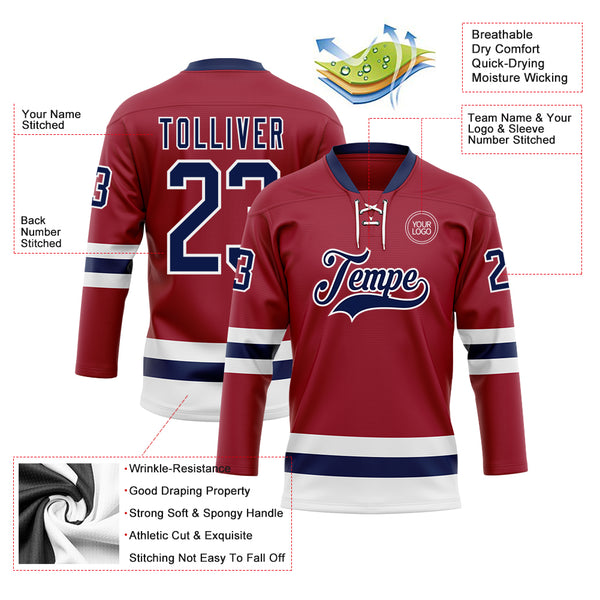 Custom Maroon Navy-White Hockey Lace Neck Jersey Clearance – FanCustom