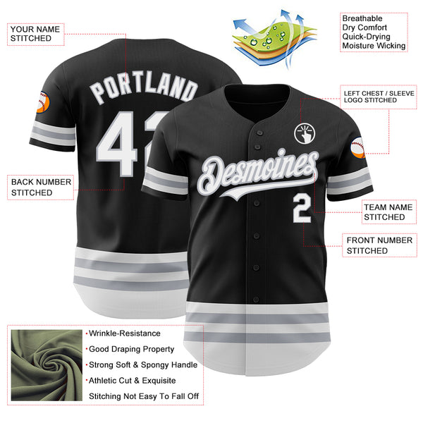 Custom Black White-Gray Stripes Authentic Baseball Jersey Clearance ...