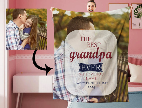 Personalized The Best Grandpa Ever Name Photo Blanket – FanCustom
