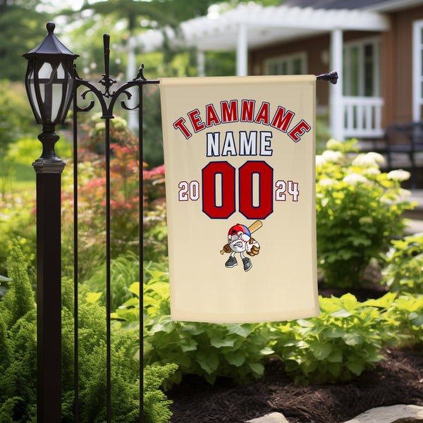 Personalized Khaki Red White Baseball Team Name Garden Flag – FanCustom