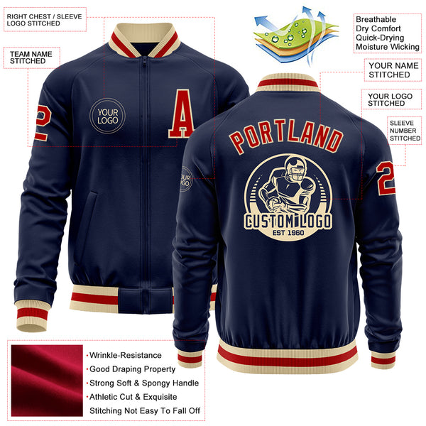 Custom Navy Red-Cream Bomber Varsity Letterman Zipper Jacket Clearance ...