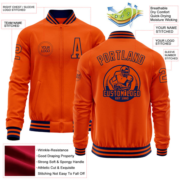 Custom Orange Navy Bomber Varsity Letterman Zipper Jacket Clearance ...