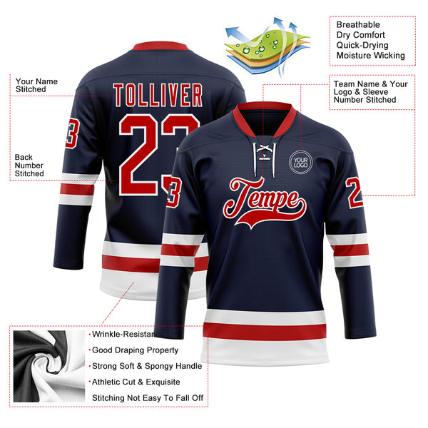 Custom Navy Red-White Hockey Lace Neck Jersey Clearance – FanCustom