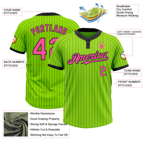 Custom Neon Green Black Pinstripe Pink Two-Button Unisex Softball ...