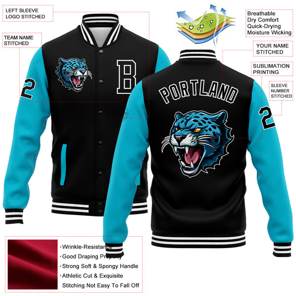 Custom Black Lakes Blue-White 3D Pattern Design Bomber Full-Snap ...
