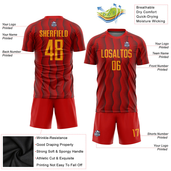 Custom Red Gold Sublimation Soccer Uniform Jersey Clearance – FanCustom