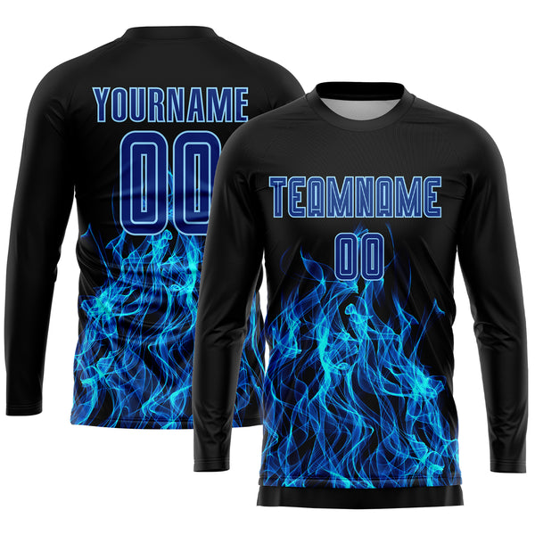 Custom Black Royal-Light Blue Flame Sublimation Soccer Uniform Jersey ...