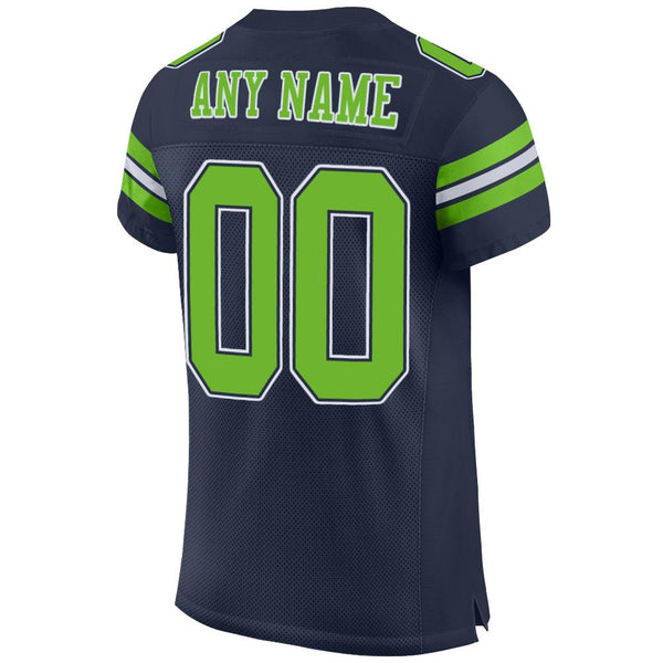 Custom Navy Neon Green-White Mesh Authentic Football Jersey – FanCustom